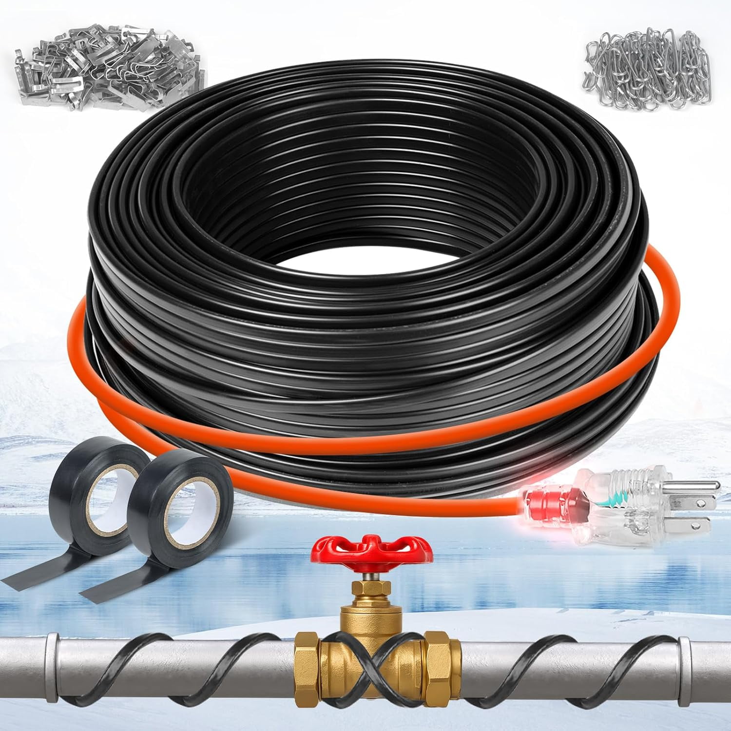 24FT Heat Tape Roof Snow De-Icing, Deicing Heating Cable,Pipe (Metal ...
