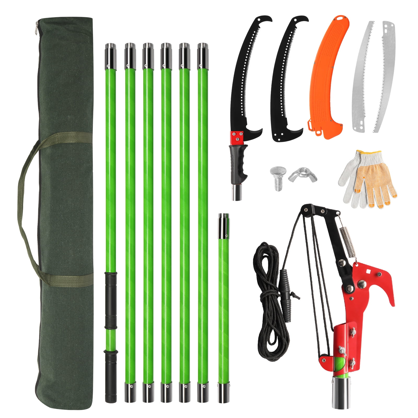 24FT Manual Pole Saw Pruner Tree Trimmer, Lightweight Extendable Tree Pruning Saw with Sharp ...