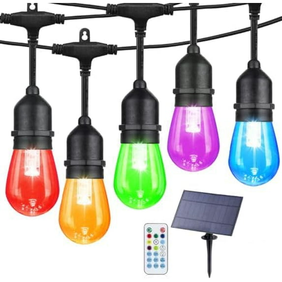 24FT RGB Outdoor String Lights, Dimmable Color Changing Waterproof LED ...