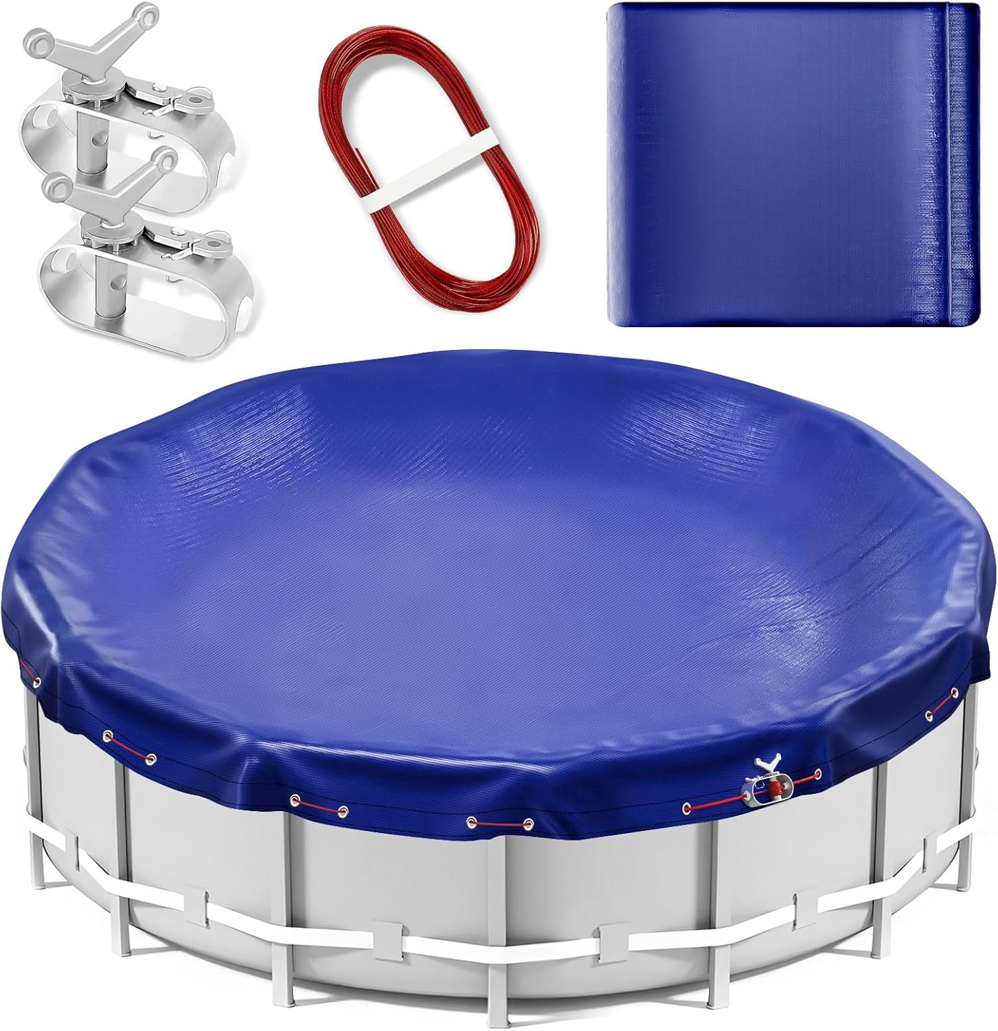 24FT Round Pool Cover Pool Cover for Above Ground Pools with Winch and ...