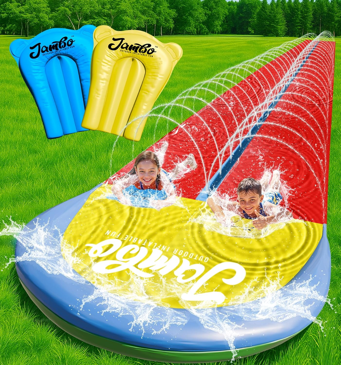 24Ft XL Slip Splash and Slide and 2 Bodyboards, Heavy Duty Lawn Water ...