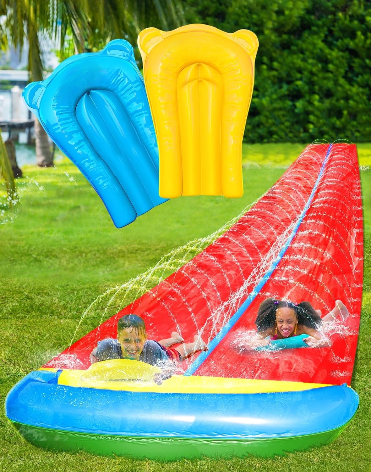 24Ft XL Slip Splash and Slide with Inflatable Crash Pad and 2 ...