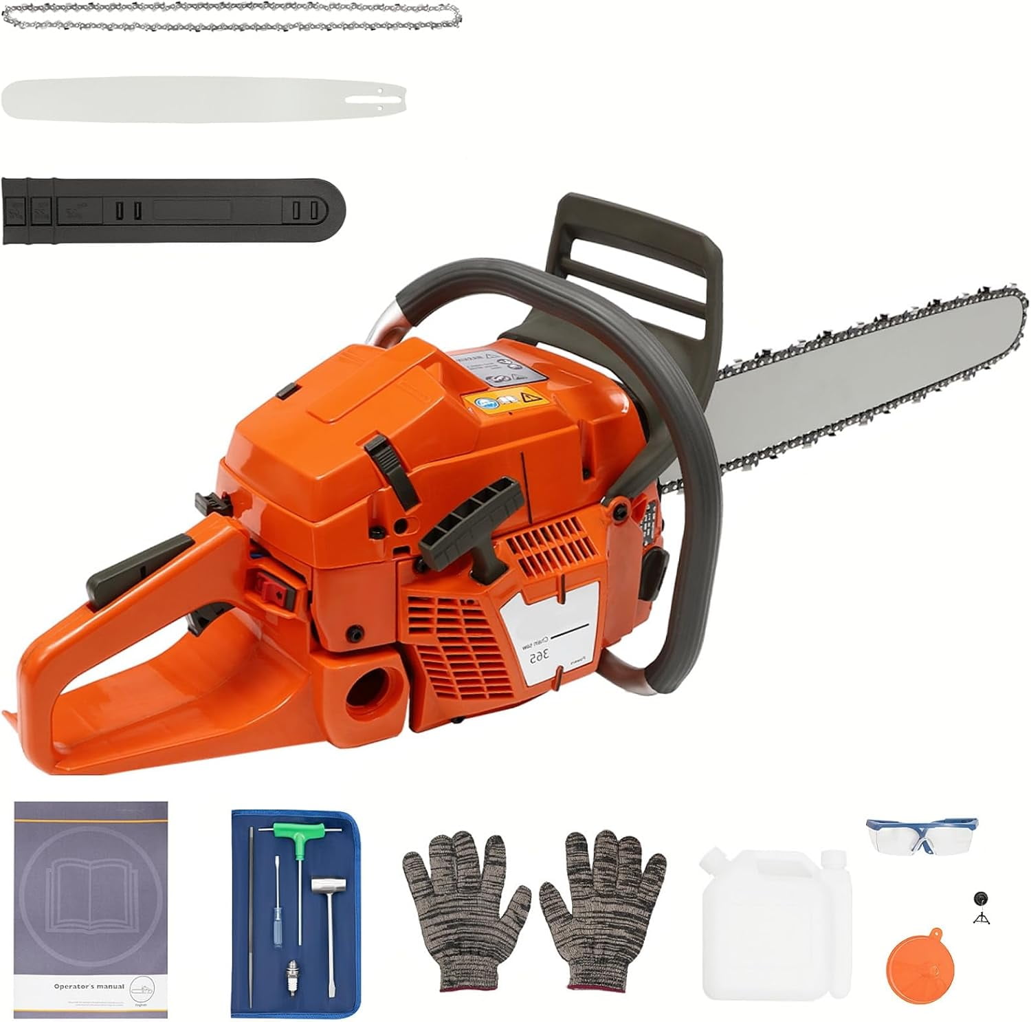 24In Gas Chainsaws 65CC 3.4KW Air-cooled Gas Powered Chainsaw 2-Stroke ...