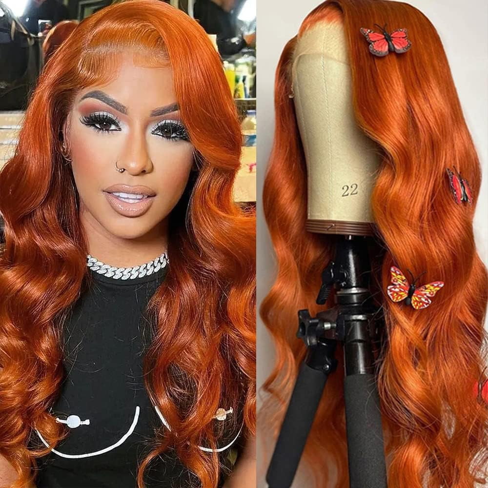 24Inch Ginger Lace Front Wigs Human Hair Pre Plucked 13x4 Body Wave ...