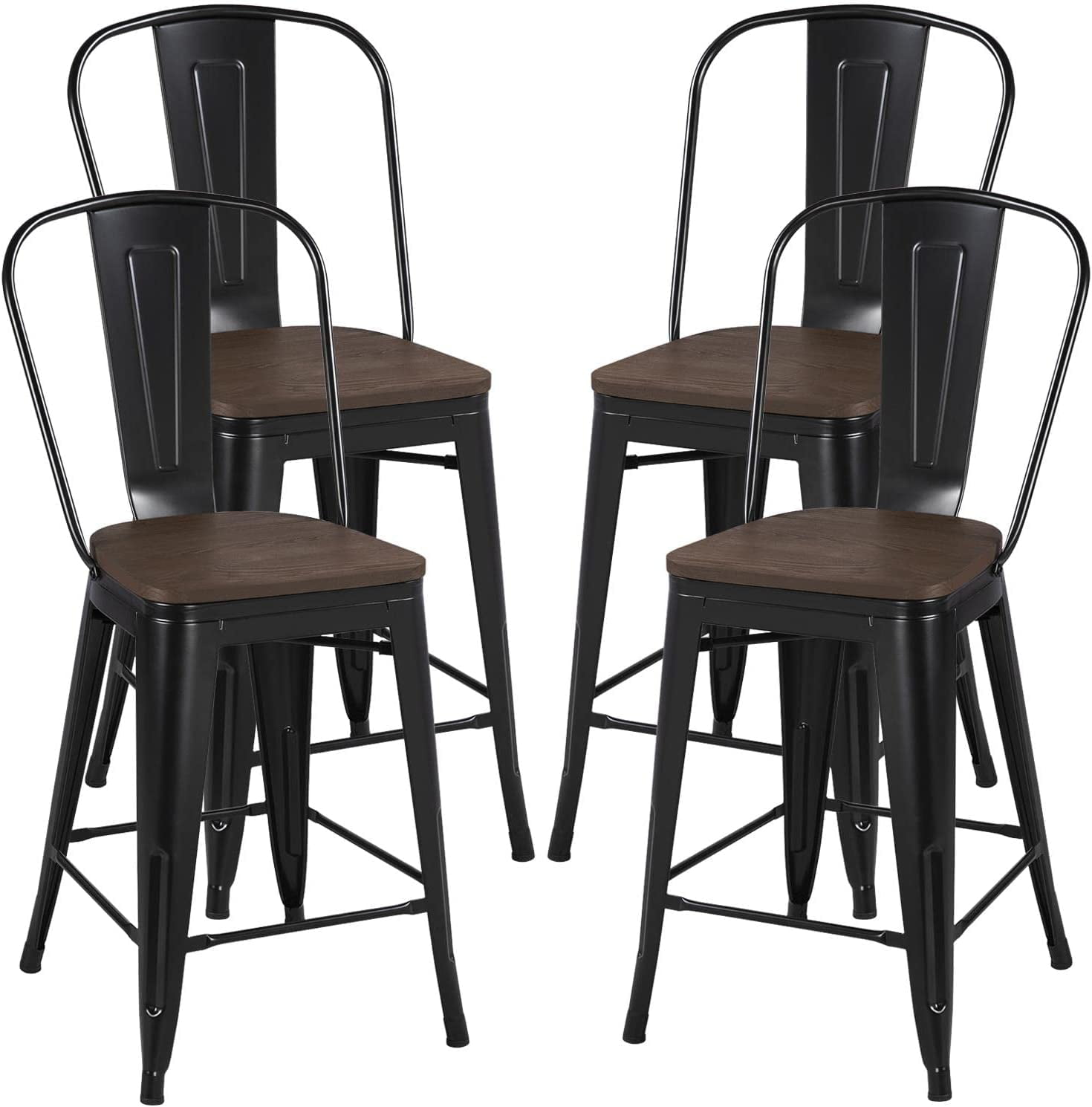 24Inch Seat Height Dining Stools Chairs with Wood Seat/Top and High ...