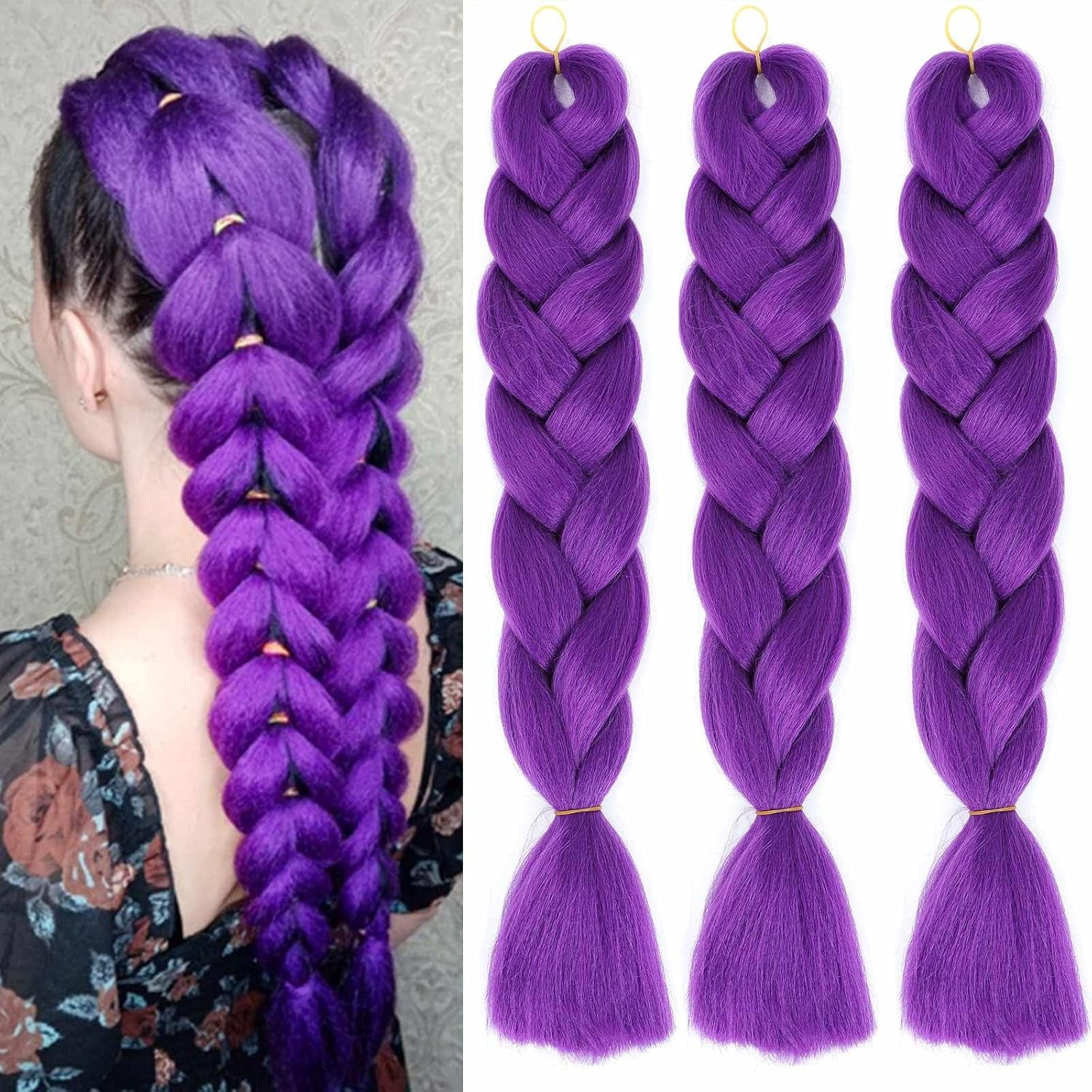24Inch Synthetic Jumbo Braiding Hair (1/2/3-Pack), 100g/Piece Crochet ...
