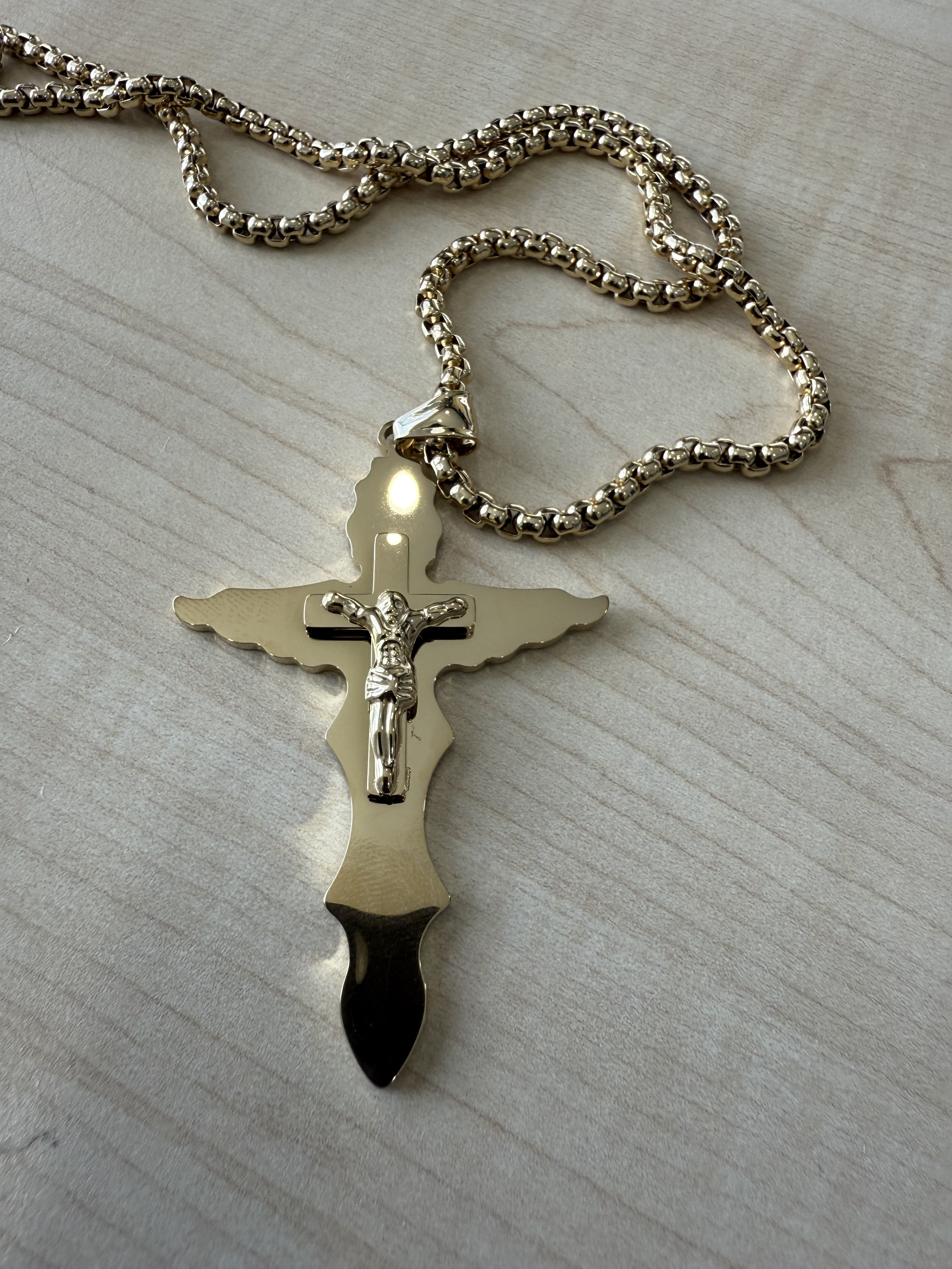 24K Figaro Gold Cross Crucifix Pendant Necklace for Men Women Wife ...