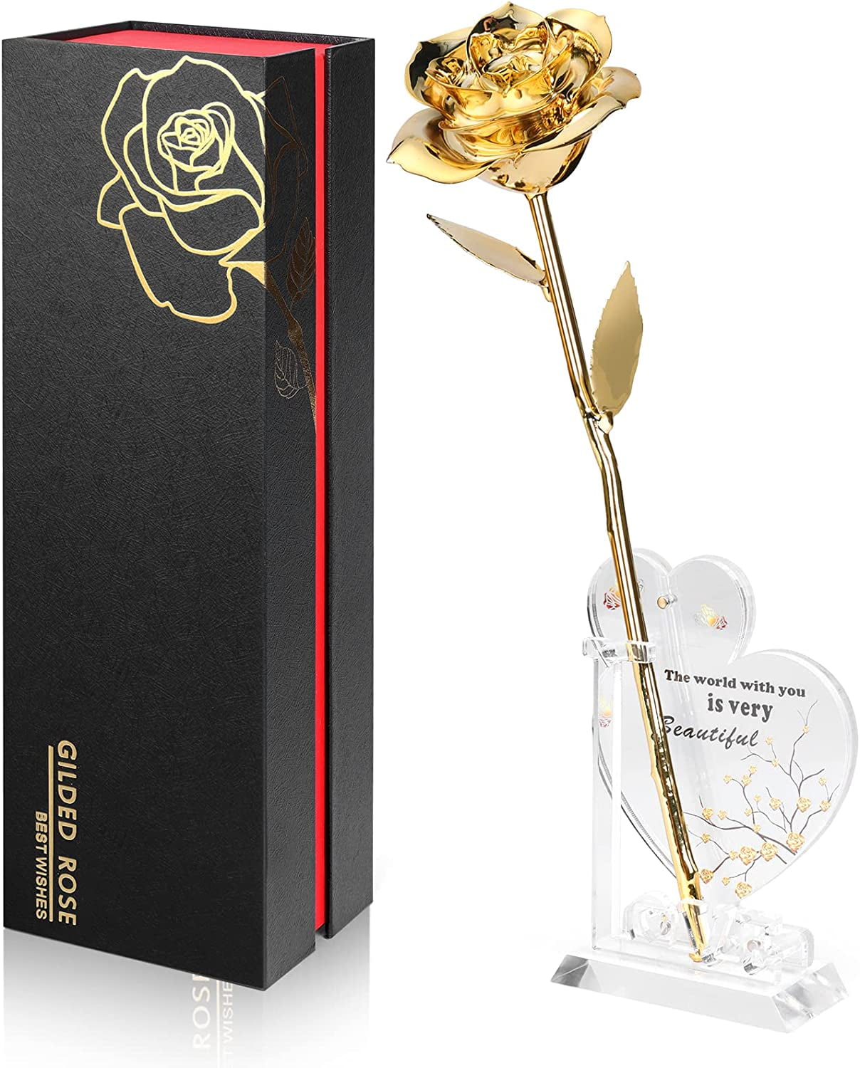 24K Gold Dipped Real Rose Preserved in Resin Romantic Gift for Women ...