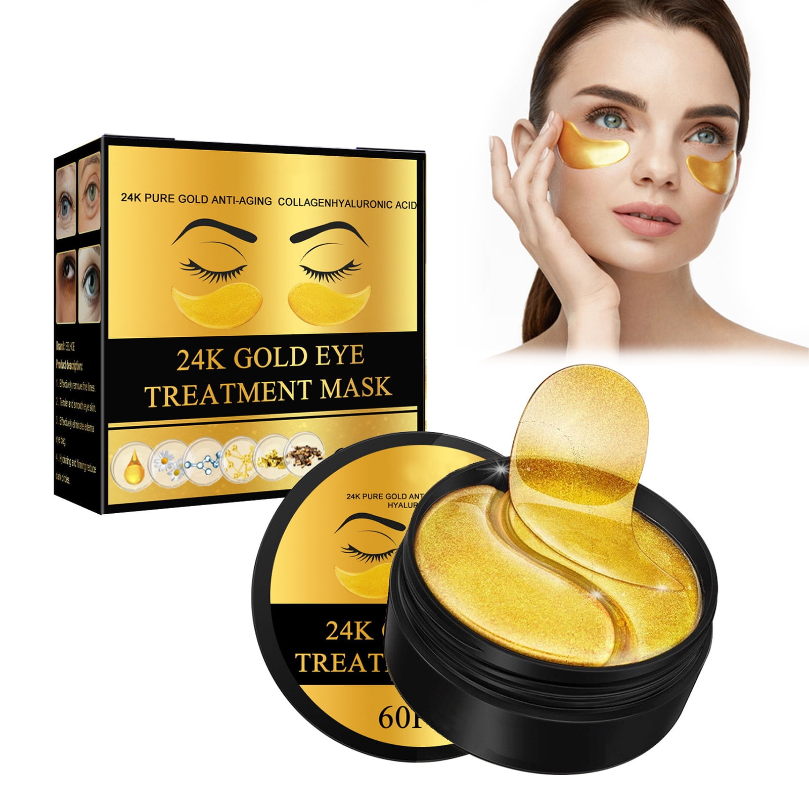 24K Gold Eye Mask 60PCS - Under Eye Patches Golden Under Eye Mask For ...
