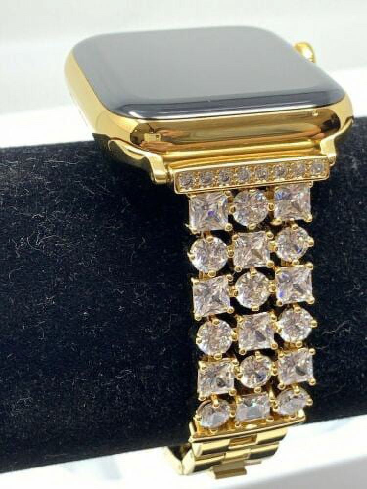 24K Gold Plated 44MM iWatch SERIES 4 Gold Link Band Diamond Rhinestones ...