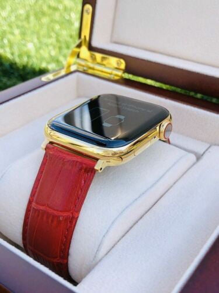 24K Gold Plated 44MM iWatch SERIES 6 Stainless Steel Red Band GPS LTE ...