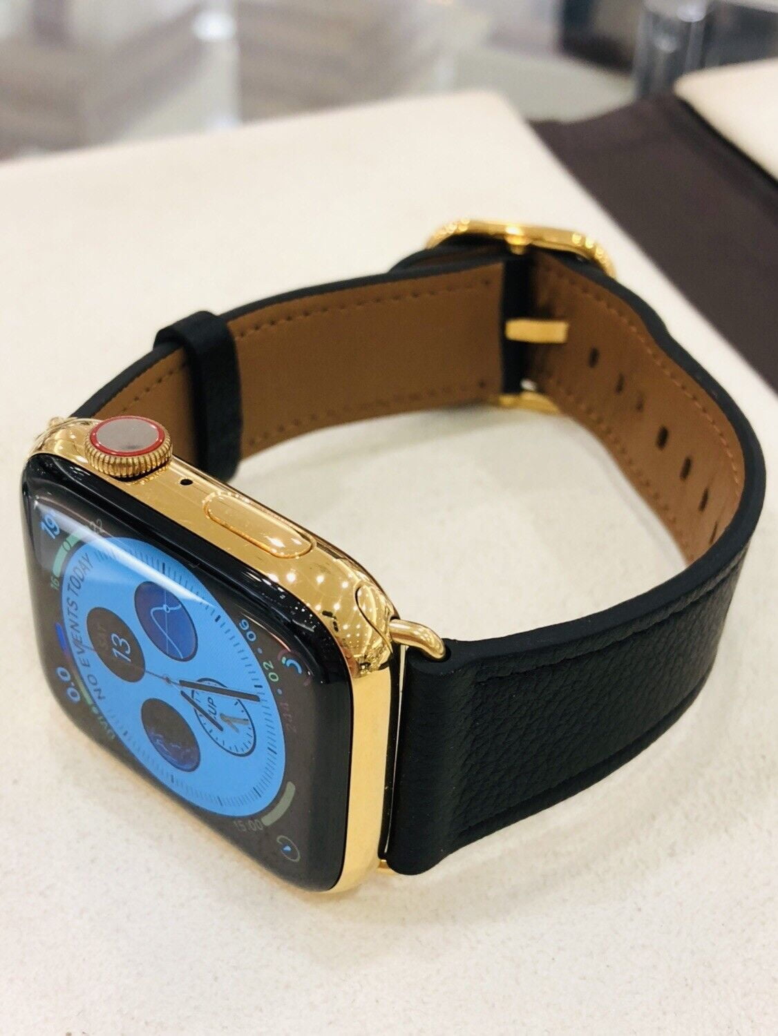24K Gold Plated 45MM iWatch SERIES 8 Stainless Steel Black Leather GPS ...