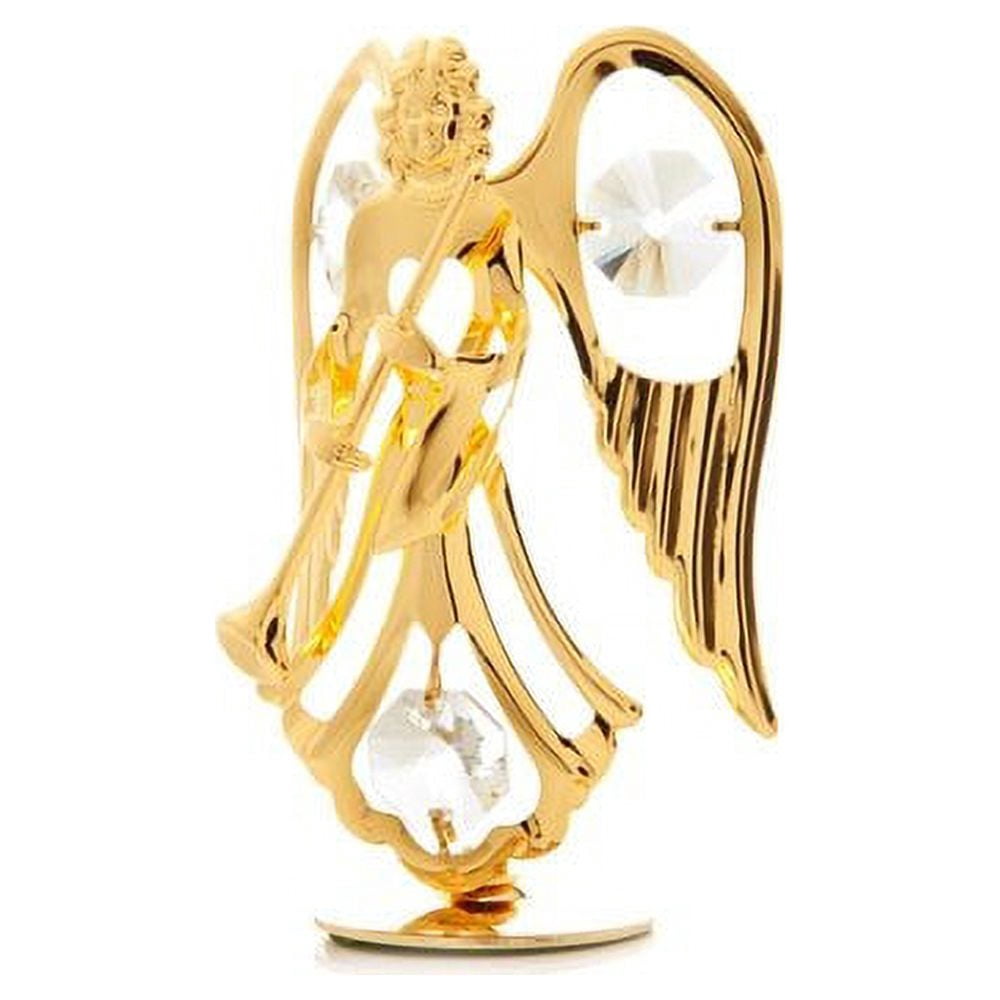 24K Gold Plated Angel Holding A Trumpet with Clear-Cut Crystals ...