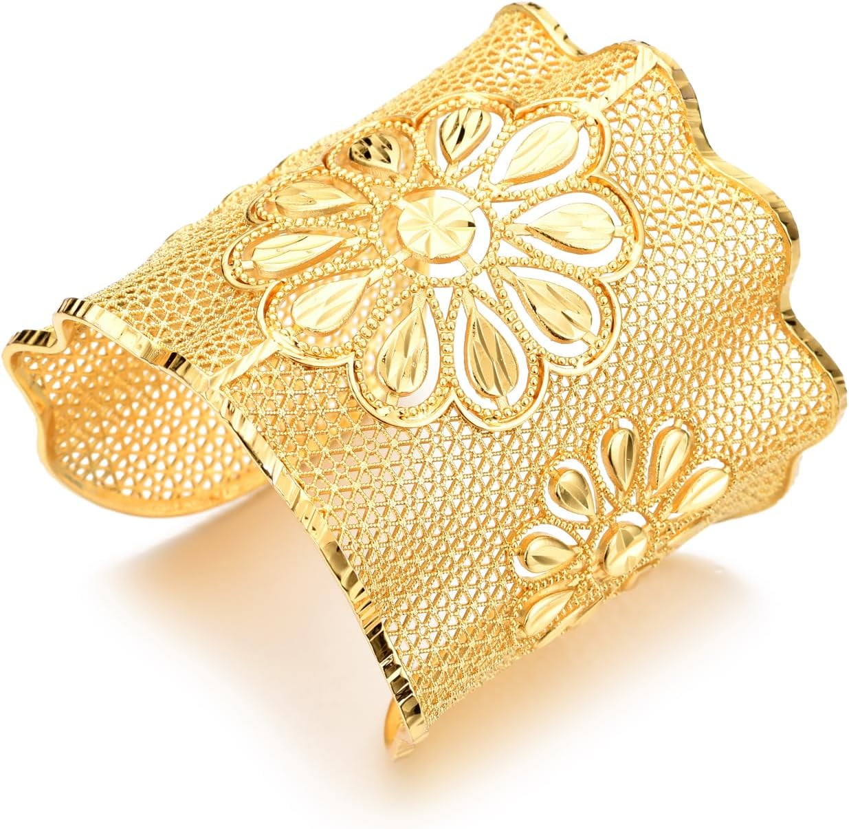 24K Gold Plated Dubai Gold Bangle For Women Big Wide Cuff Bracelet ...