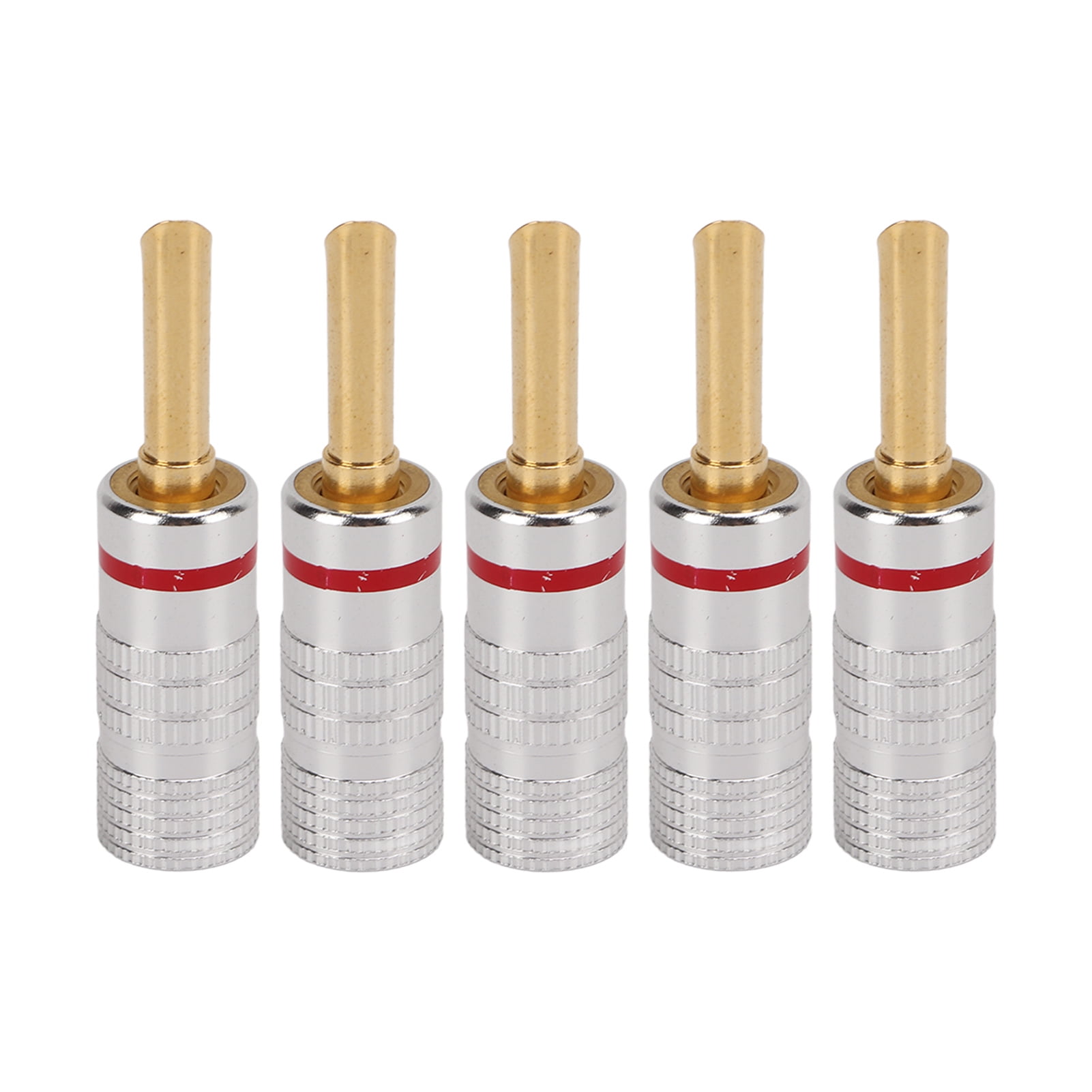 24K Gold Plated Solderless Banana Plugs, 4mm, 5Pcs, Serrated, Red ...