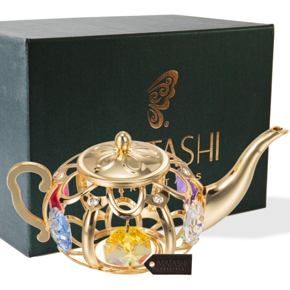 24K Gold Plated Teapot with Multicolored Crystals Ornament by Matashi ...