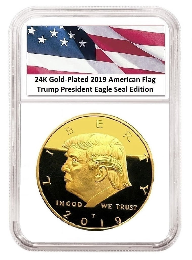 24K Gold-Plated Trump 2019 President American Flag Tribute w/Display ...