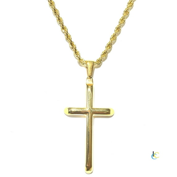 24K Gold Rope Chain Style Cross Incredible Chic Collections Pendant ...