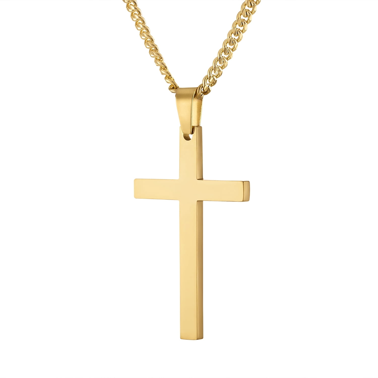 24K Gold Style Plated Curb Chain Cross Pendant Necklace 3MM Cross ...