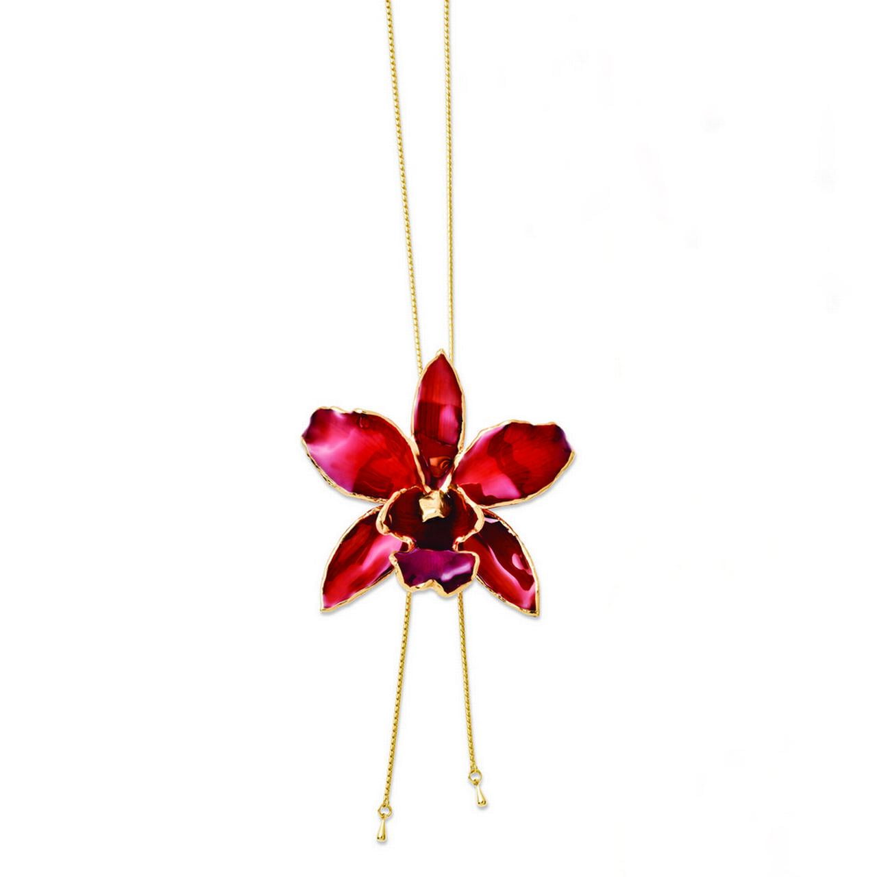 Roses and Leaves 24K Gold-trim Lacquer Dipped Red Real Cattleya Orchid ...