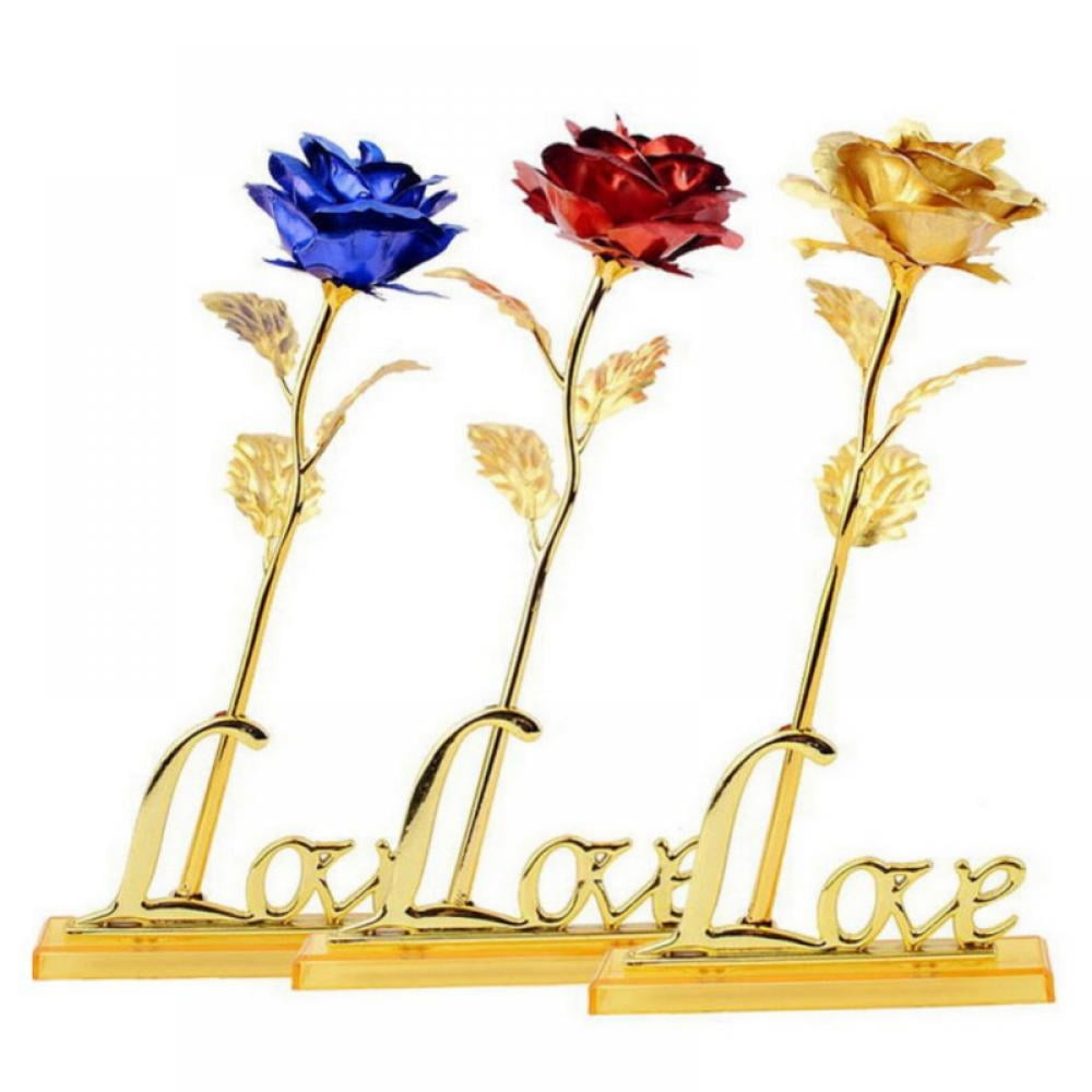 24K Golden Rose, 24K Foil Artificial Rose Plastic Long Stem Rose, Gold ...