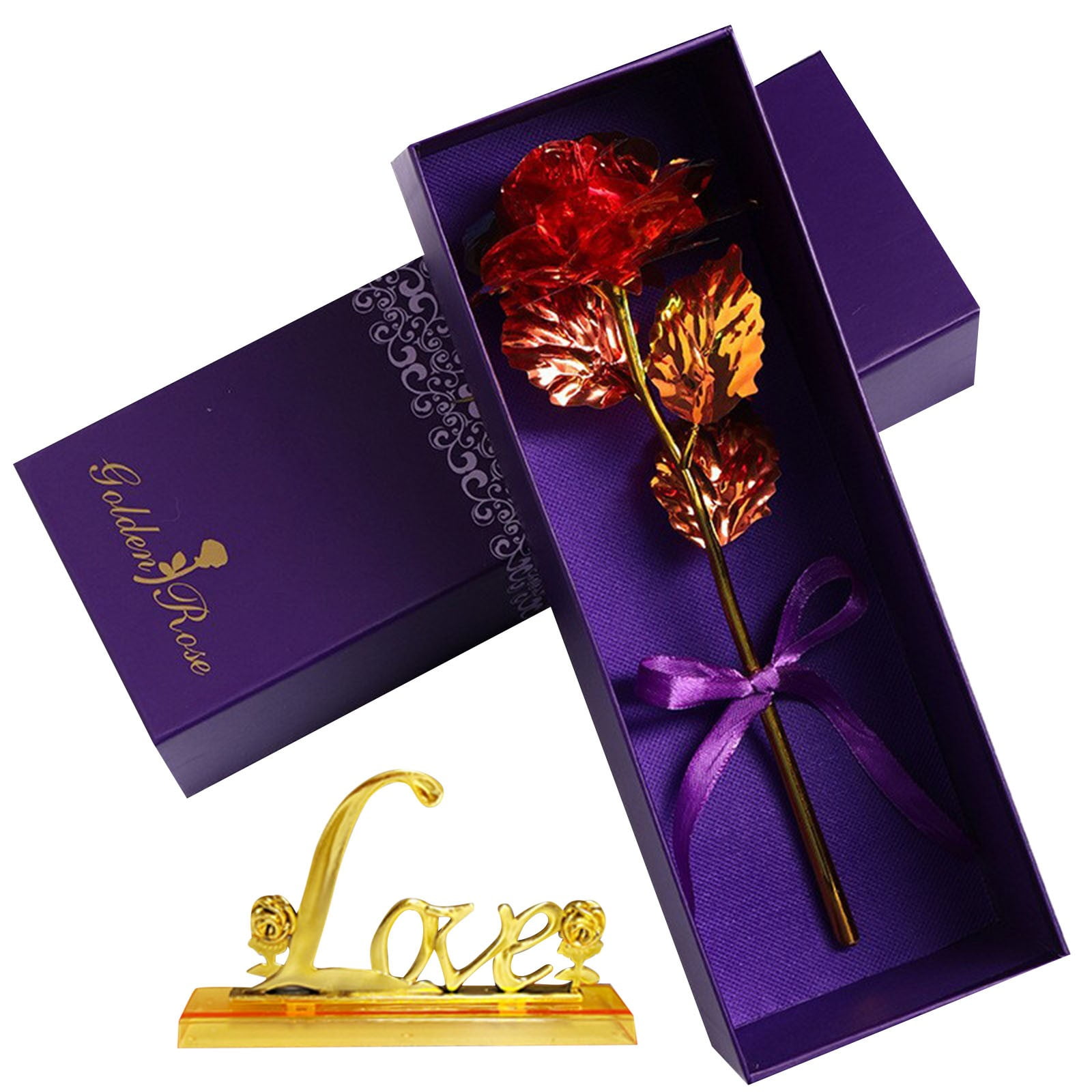 24K Golden Rose, Long Stem Real Rose Dipped in Gold with Gift Box, Best ...
