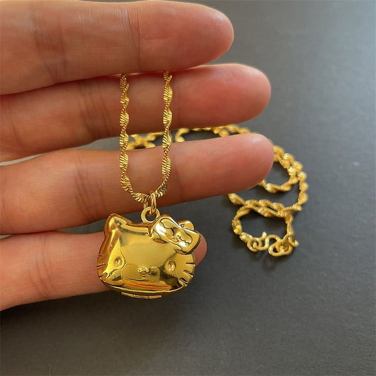 24K Hello Kitty Gold Necklace Cute Sanrioed Kt Cat Pendant Water Ripple ...