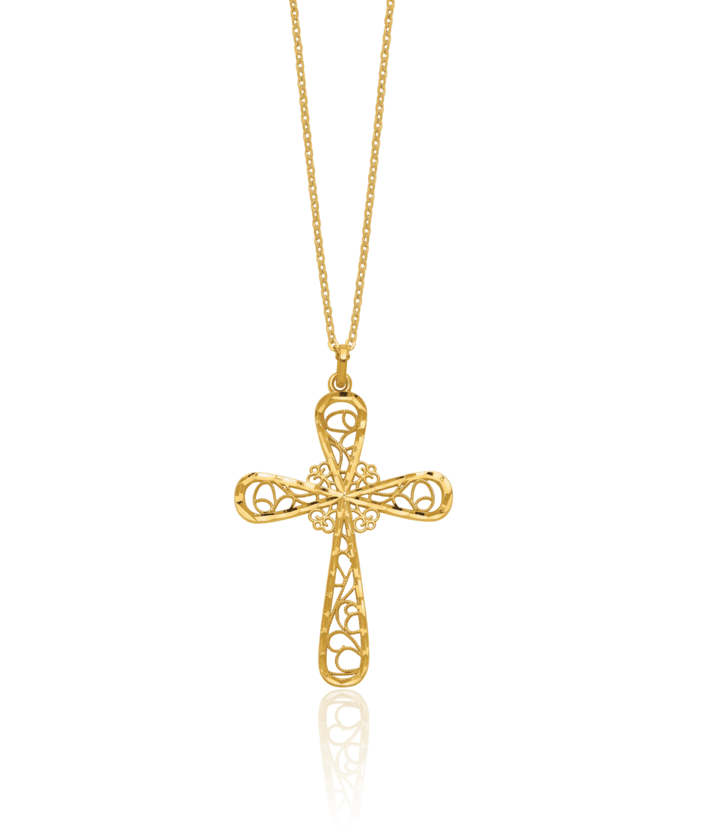 24K Solid Yellow Gold Antique Filigree Holy Cross Necklace Chain ...