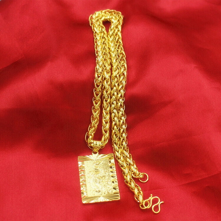 24K Thai Gold Men s Long Lasting Colorless Jewelry Necklace Guanyin Dragon