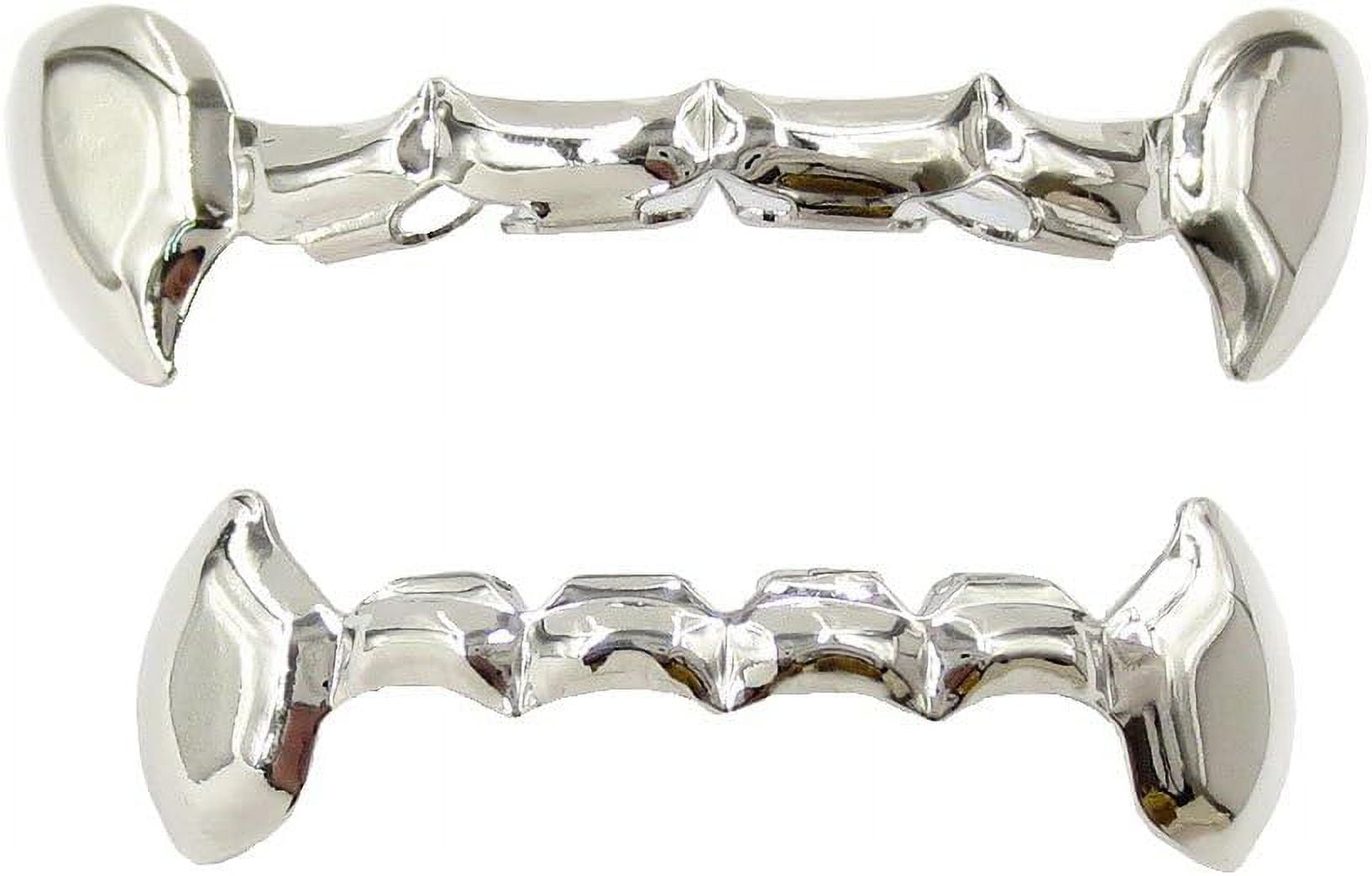24K White Gold Plated Grillz Vampire Fangs Grill Top & Bottom Hip Hop ...