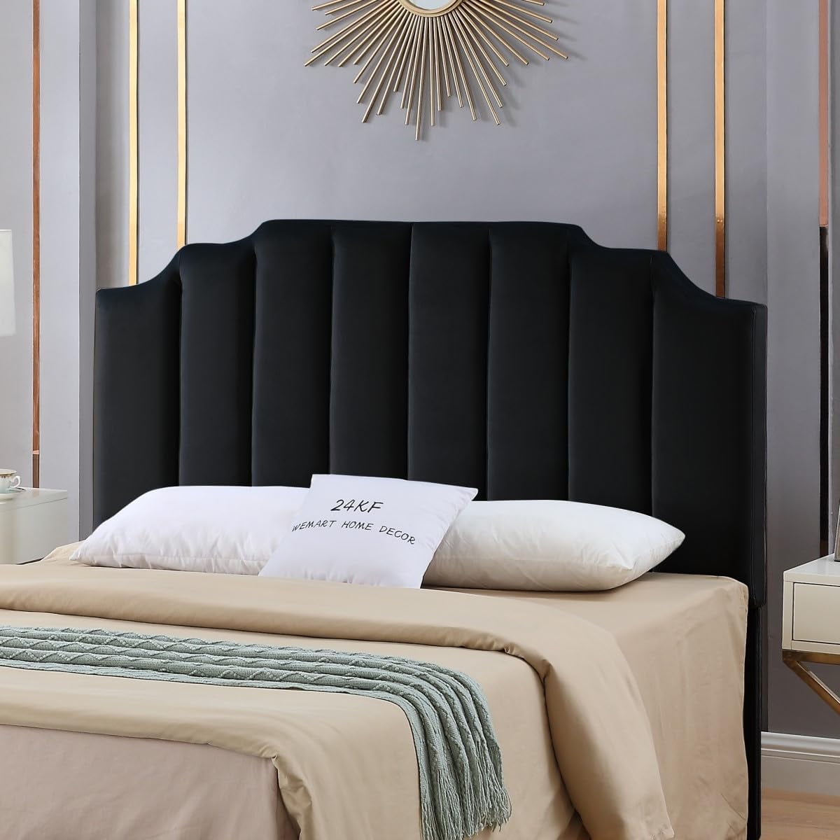 24KF Green Velvet Upholstered Queen Size Headboard Full Size Headboard ...
