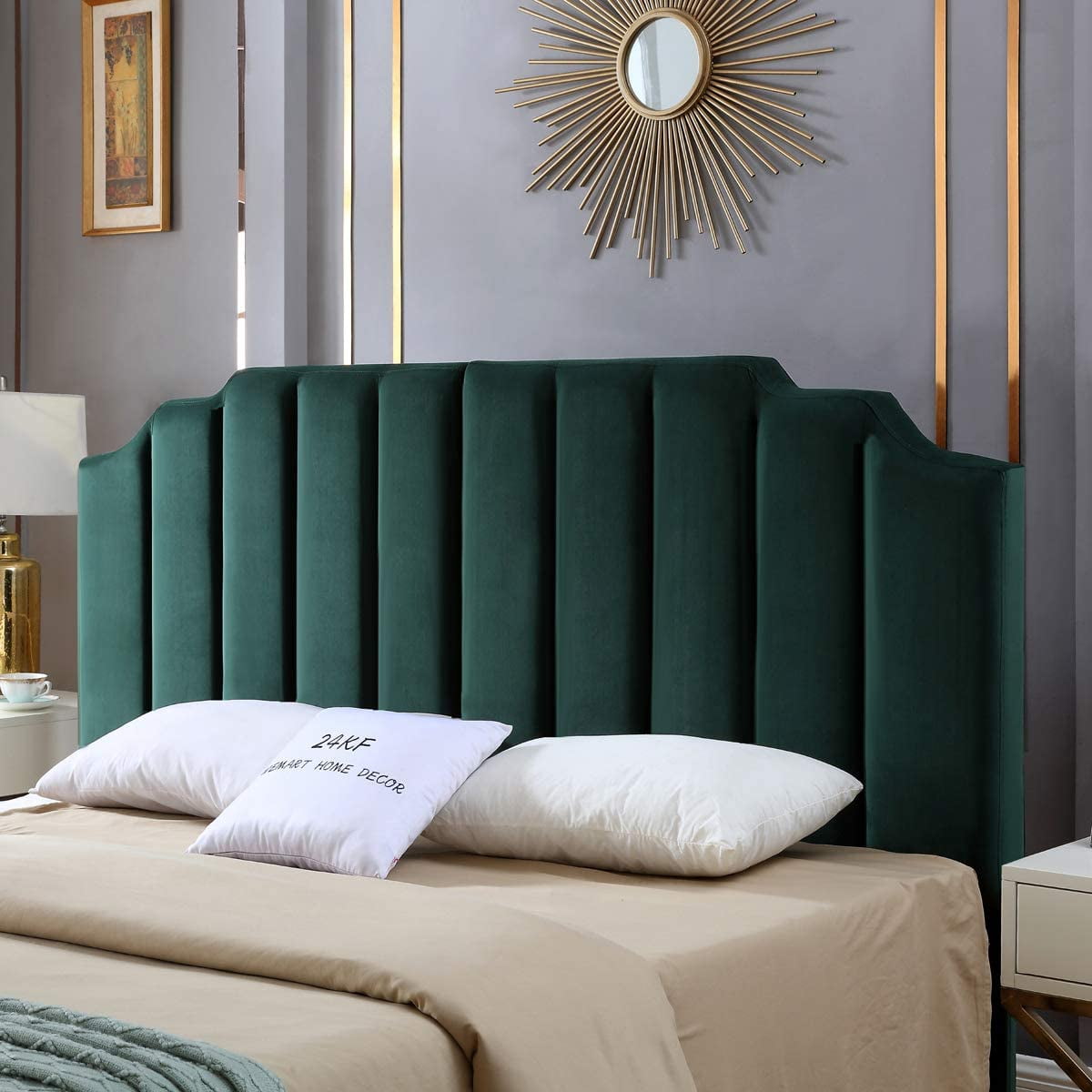 24KF Green Velvet Upholstered Queen Size Headboard Full Size Headboard ...