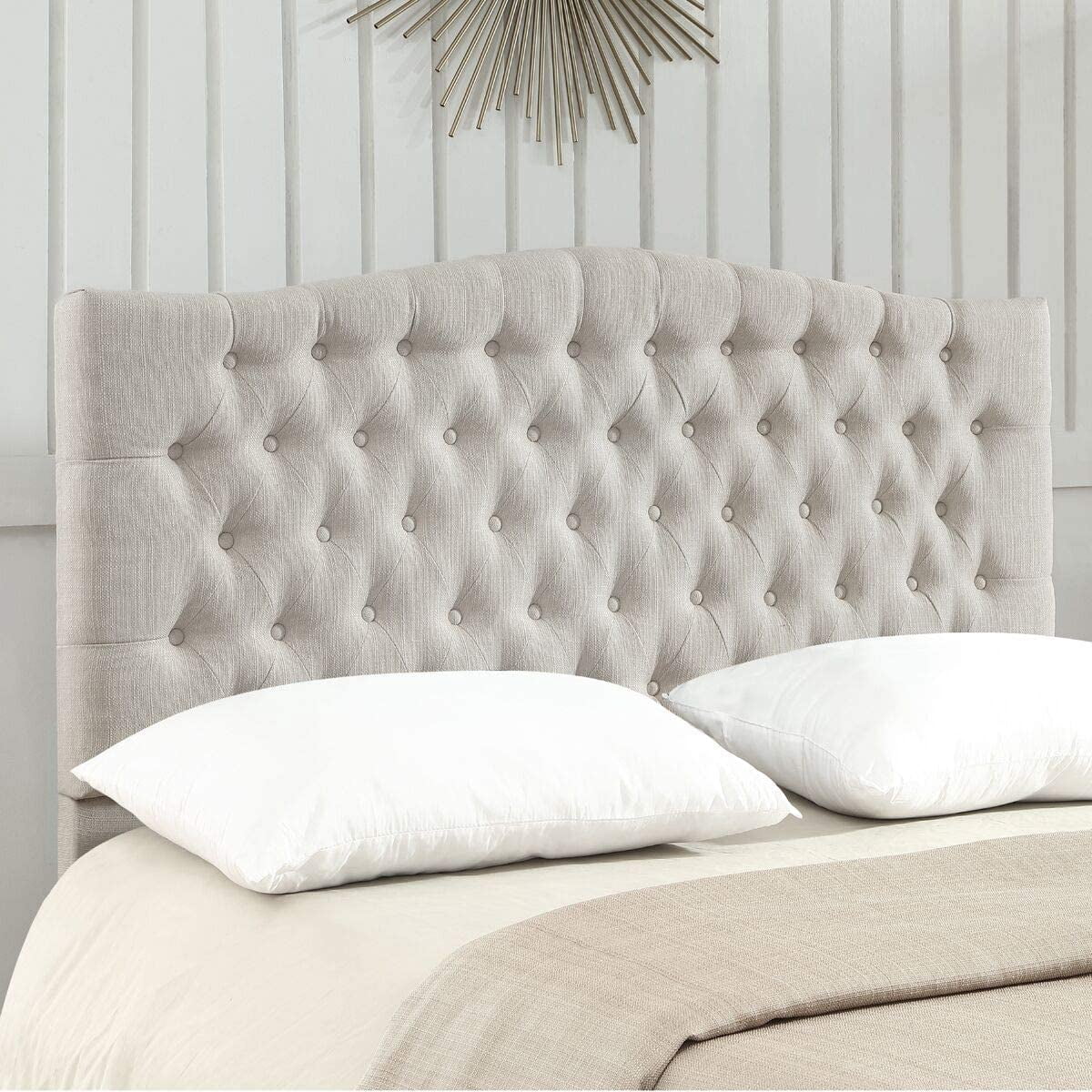 24KF Linen Upholstered Tufted Button Queen Headboard and Comfortable ...