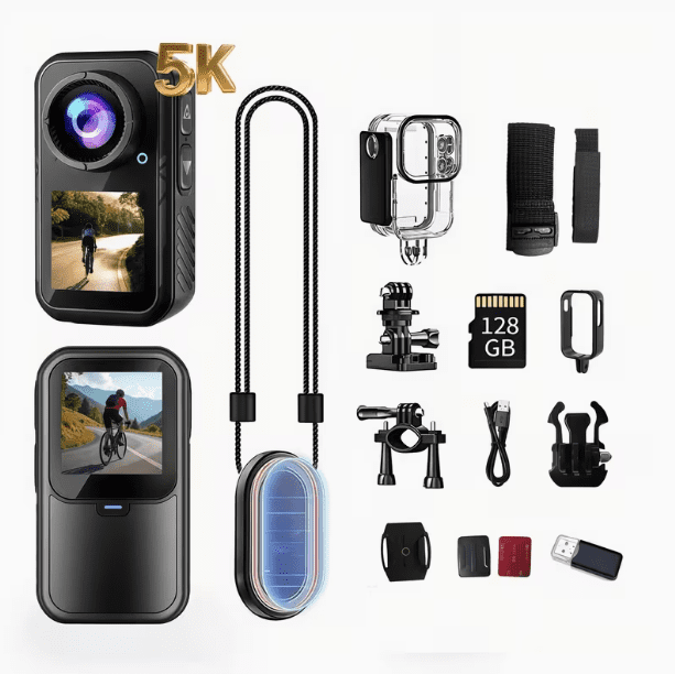 24MP Action Camera Kit + 128GB Memory Card, Action Camera 5K 60FPS ...