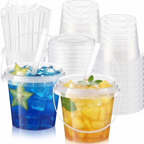 24OZ Drink Buckets with Lids and Straws, PP Disposable Cups for ...