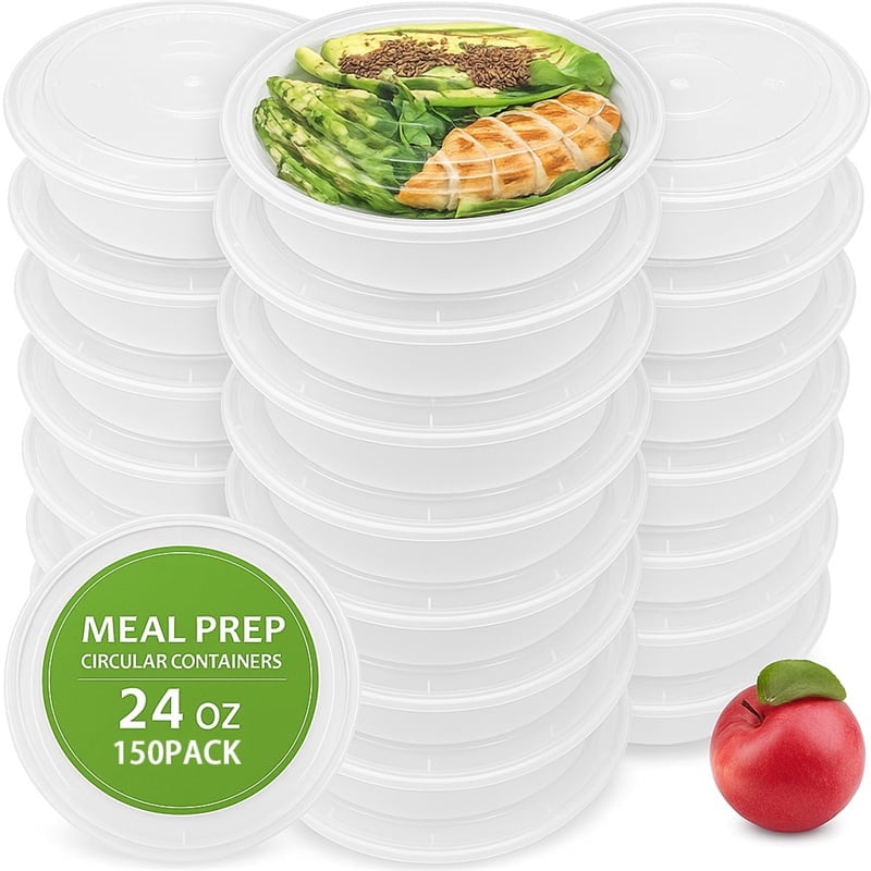GUANGREEN 24 Oz White Disposable Round Meal Prep Containers with Lids ...