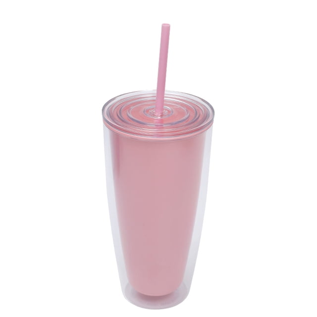 24Oz flat plastic cup with lid and straw, reusable oversized cup ...