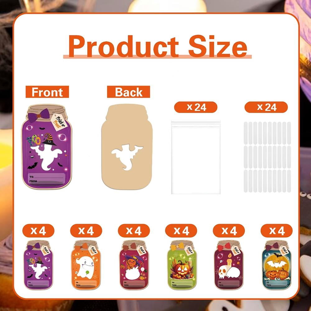 24PACK Halloween Mason Jar Candy Cards for Kids Classroom,Halloween ...