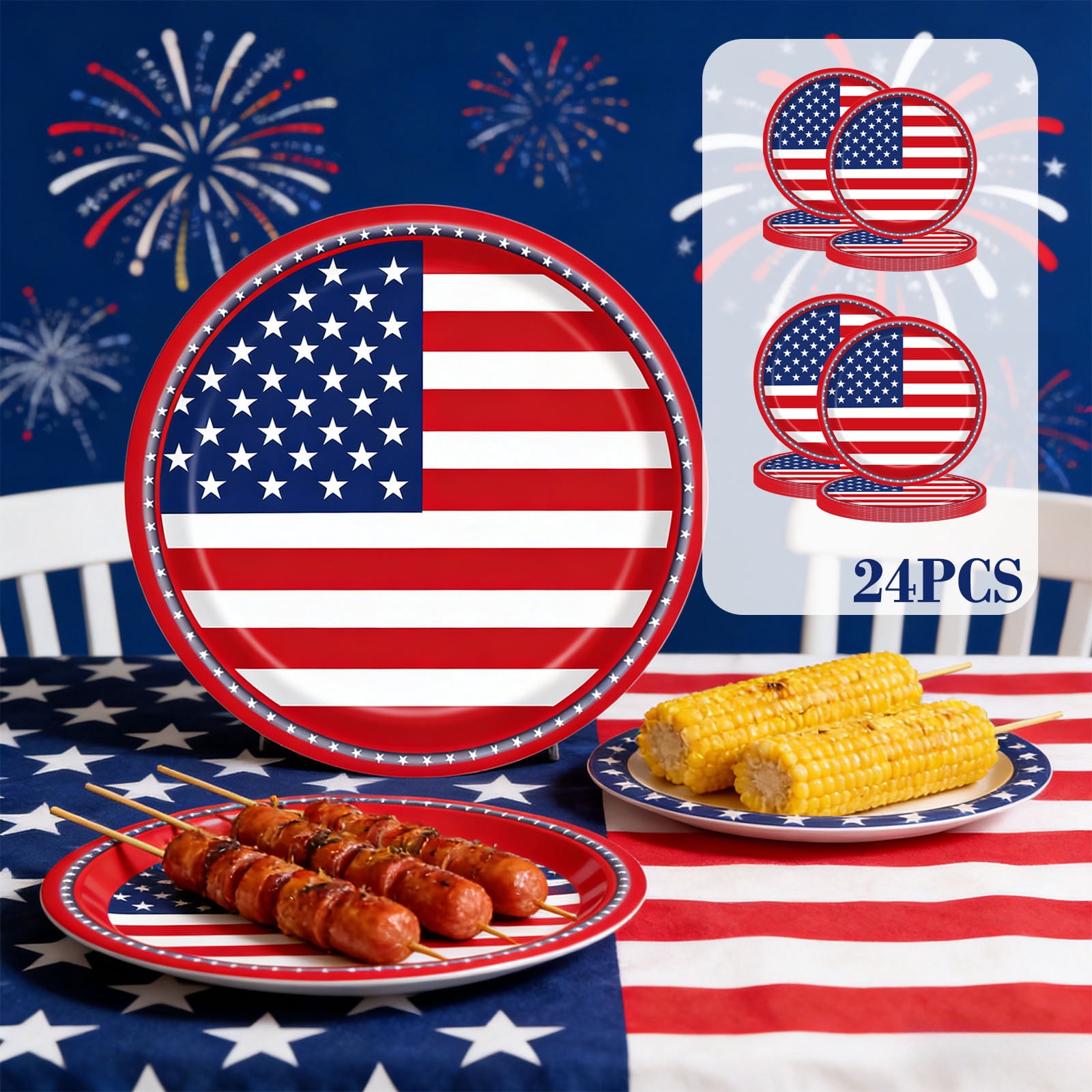 24PC 9in Large Patriotic Paper Plates Set - Food-Grade Paper ...