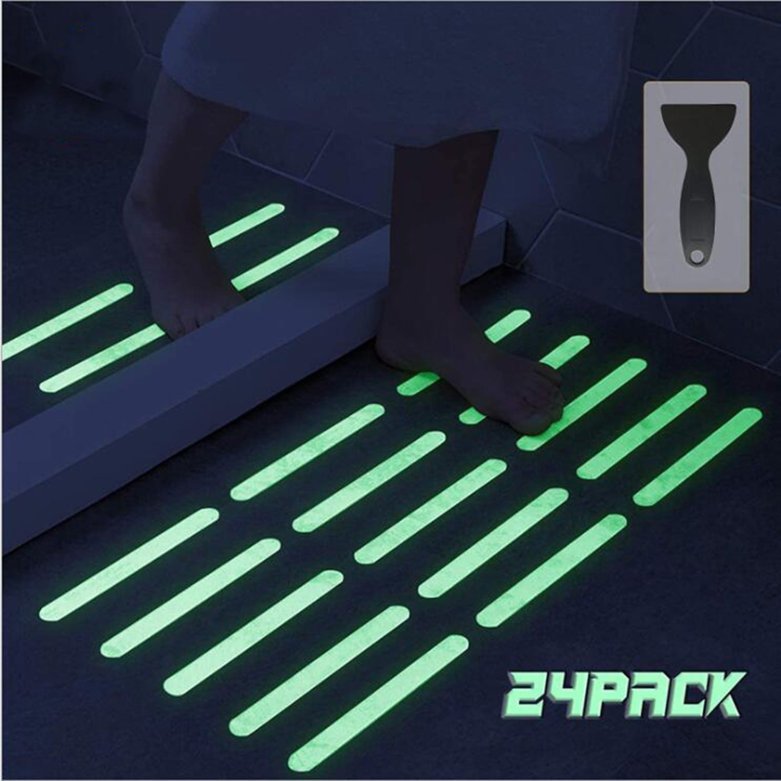 24PC Bathroom -Slip Pad Fluorescent Luminous Stairs Reflective Slip ...