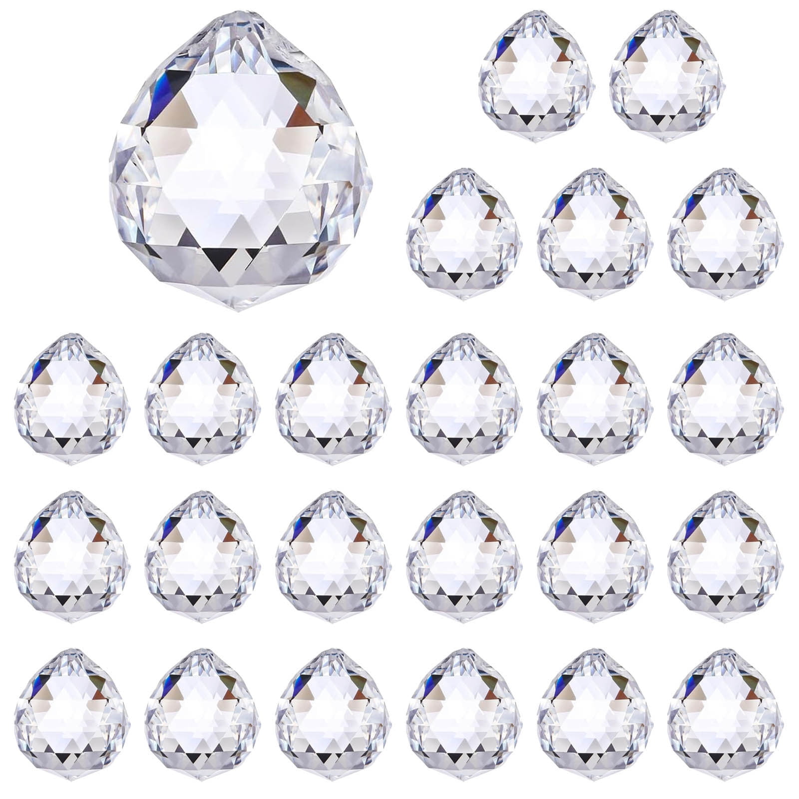 24PC Crystal Pendant Balls, Crystal-Clear Plastic Orbs Set, Faceted ...
