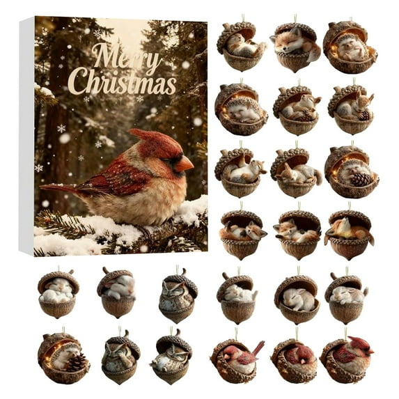 24PC Forest Animal Acorn Ornaments, Forest Animal Christmas Advent ...