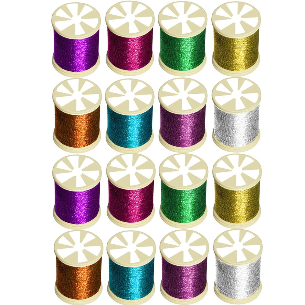 24PC Metallic Glitter Sewing Threads Set Embroidery Quilting Stitching ...