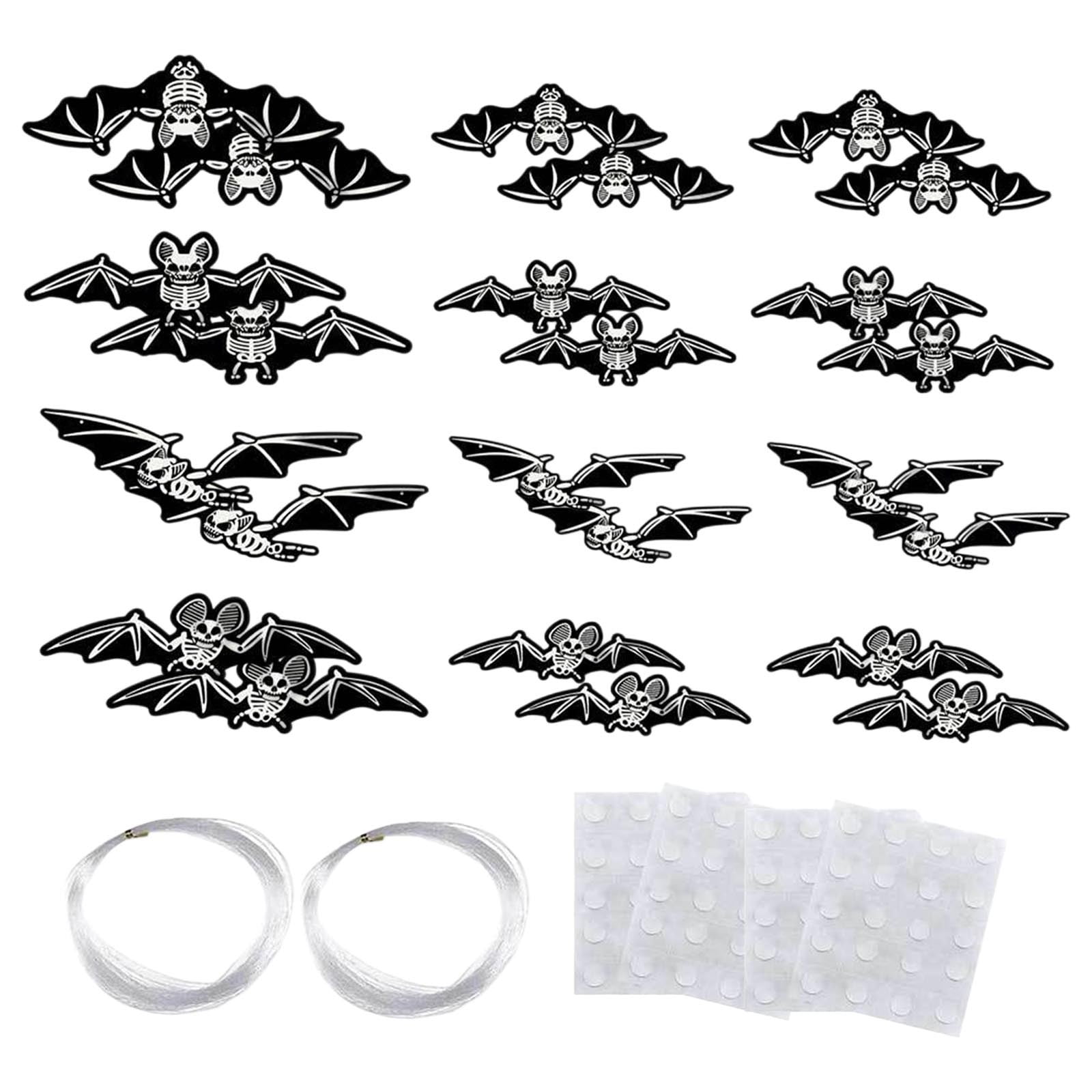 24PC Shine-in-the-Dark Bats Decorations Halloween Milieu Decor 12/24 ...