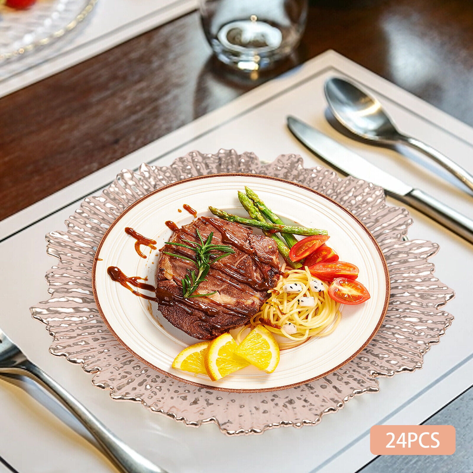 24PCS 13inch Plastic Reef Charger Plates Ruffled Rim Dinner Charger ...