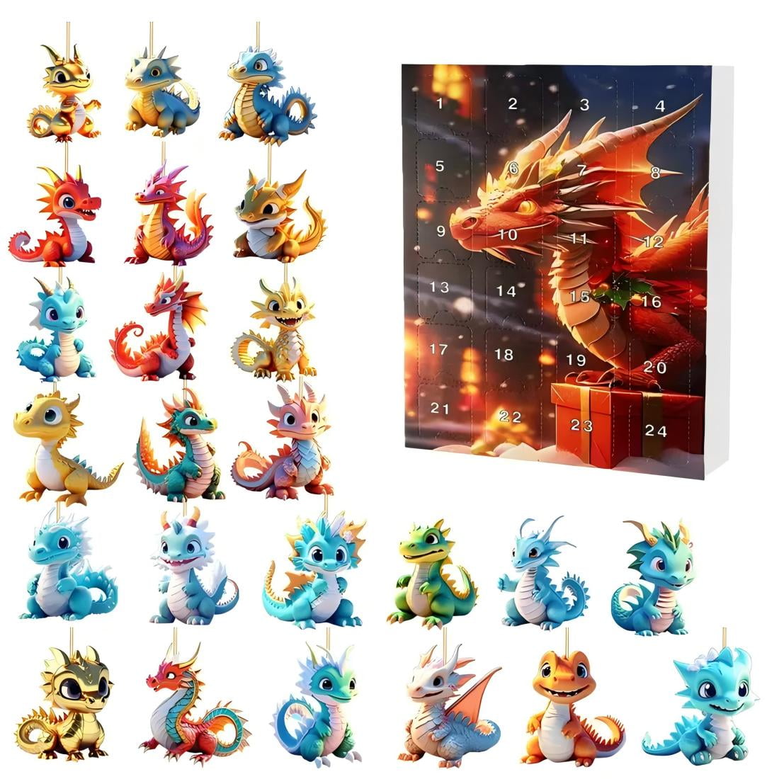 24PCS 2D Christmas dragon countdown calendar, mysterious countdown box ...