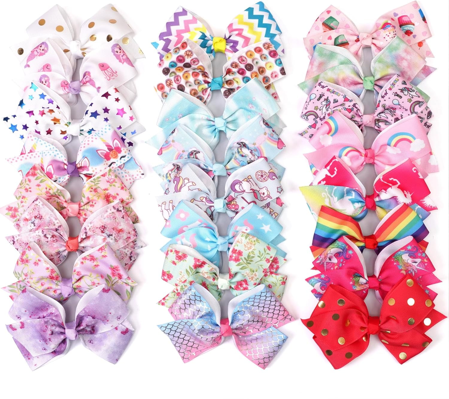 24PCS 4.5Inch Bows for Girls Boutique Grosgrain Ribbon Rainbow Hair Bow ...