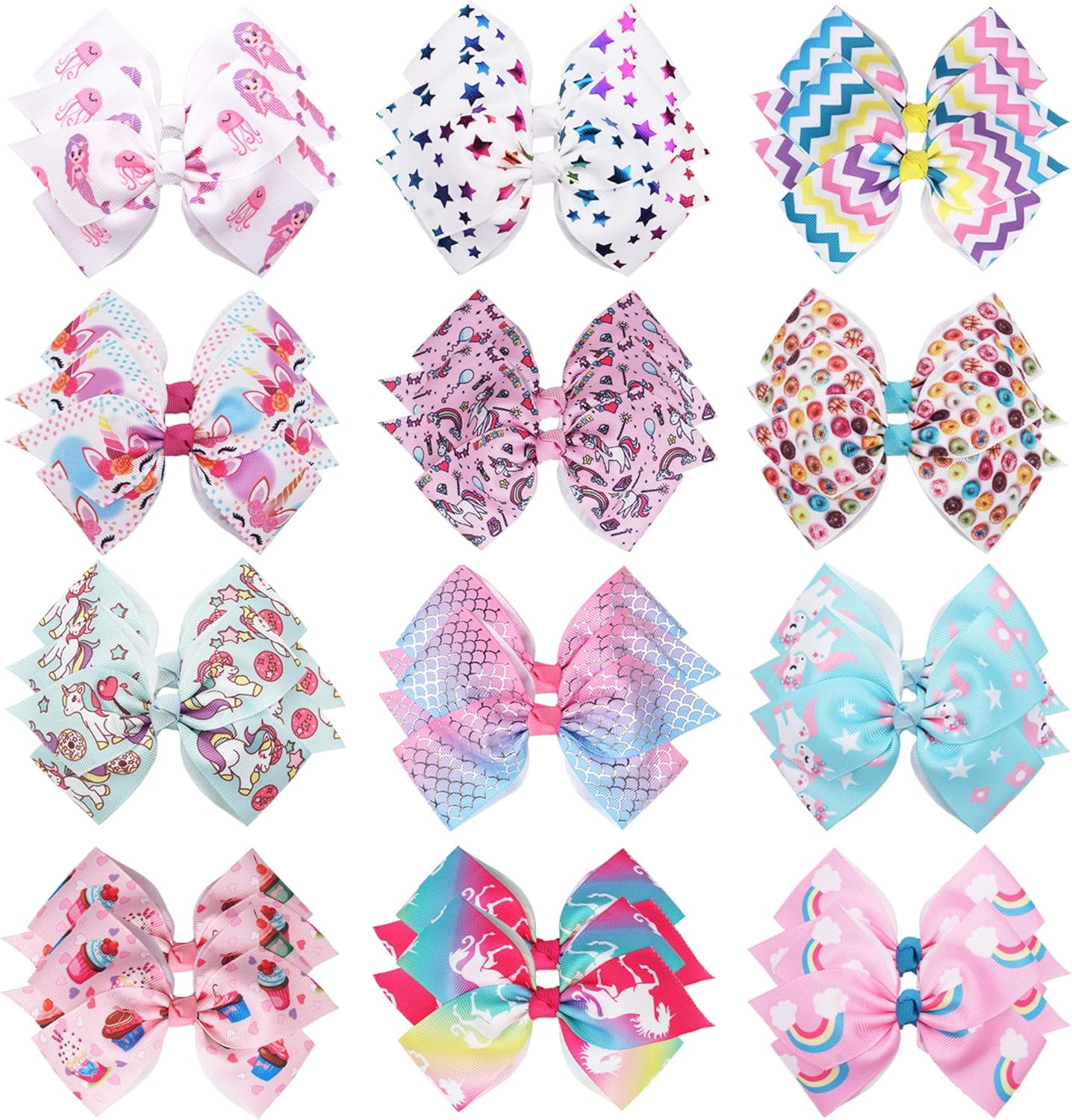 24PCS 4.5Inch Bows for Girls Boutique Grosgrain Ribbon Rainbow Hair Bow ...