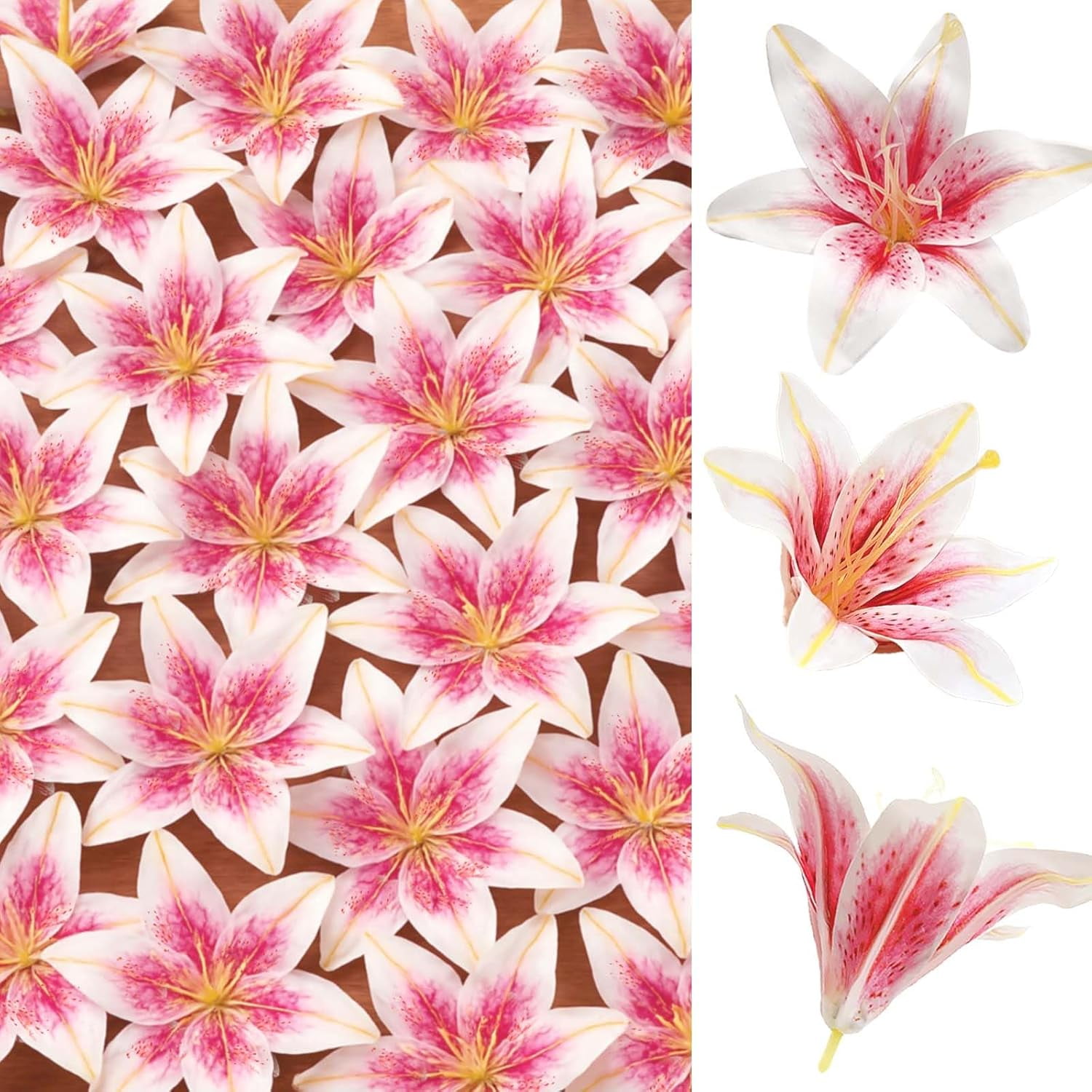 24PCS 5.5" Large Fake Lilies Flower Heads with Realistic Stamens,24PCS ...