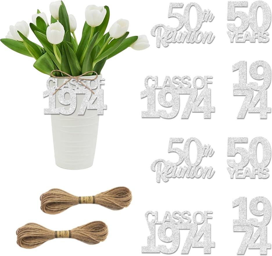 24PCS 50th Class Reunion Tags Silver 1974 Reunion Tags Decorations ...